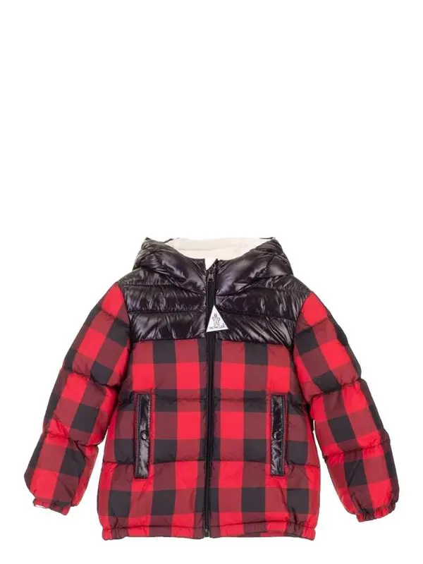 Moncler Downfilled Plaid Hooded Jacket - Red
