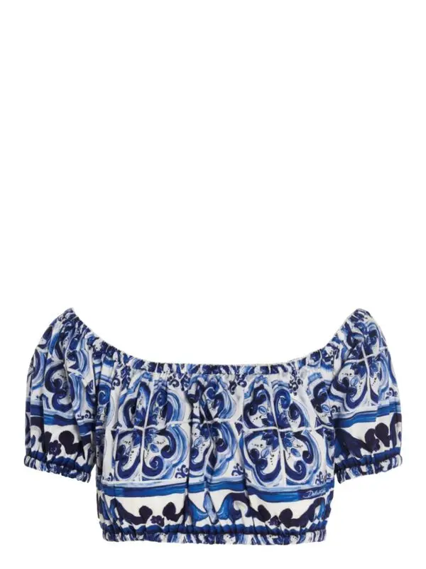 Dolce & Gabbana Printed Off-shoulder Top - Blue
