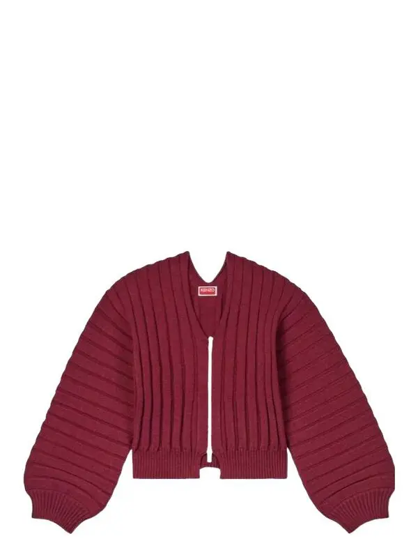 Kenzo 3d Embroidered Rib-knit Cardigan - Bordeaux