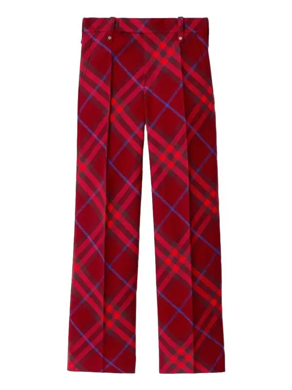 Burberry Checked Pleated Wool Trousers - Red