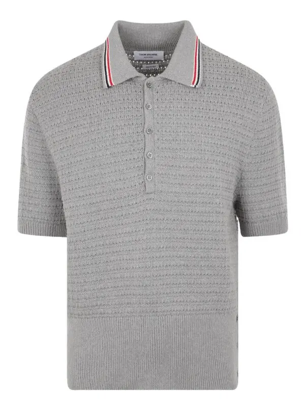 Thom Browne Rwb Stripe Polo Shirt - Light Gray