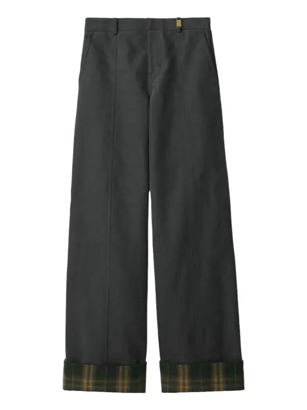 Burberry Checked-trim Wide Leg Trousers - Coal Gray