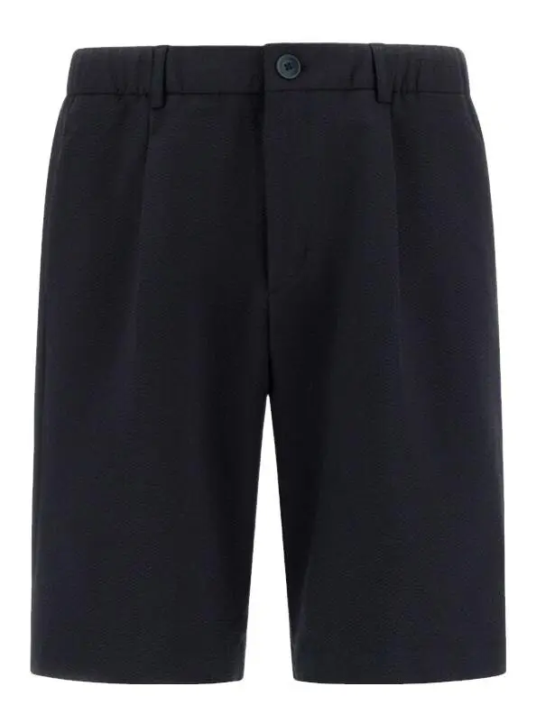 Herno Pleated Seersucker Shorts - Navy Blue