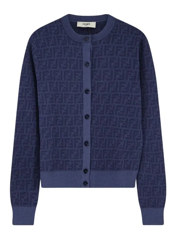 Fendi Ff Jacquard Crewneck Buttoned Cardigan - Blue