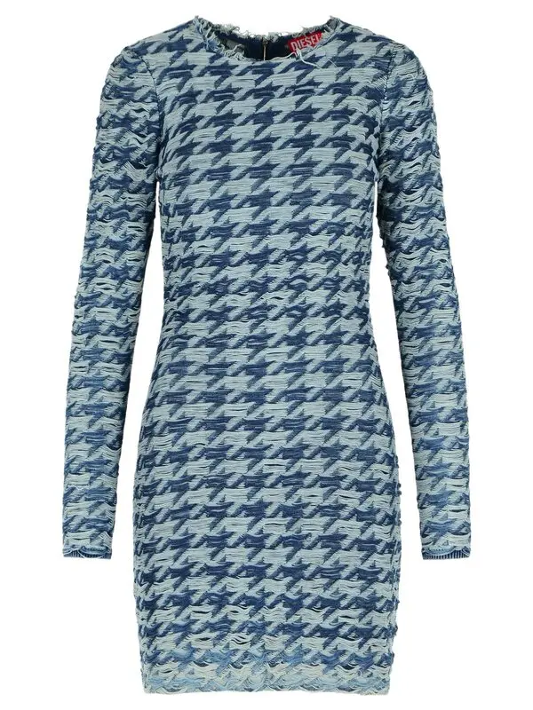DIESEL® Houndstooth Long Sleeve Dress - Blue