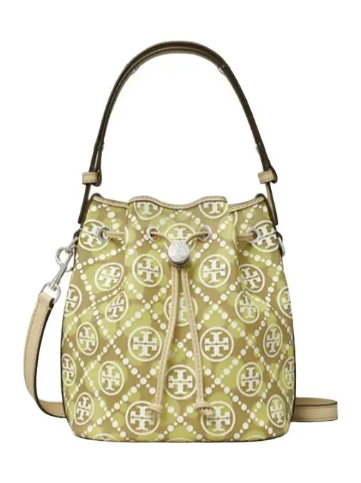 Tory Burch T Monogram Mesh Dot Bucket Bag - Khaki / Honey Dew