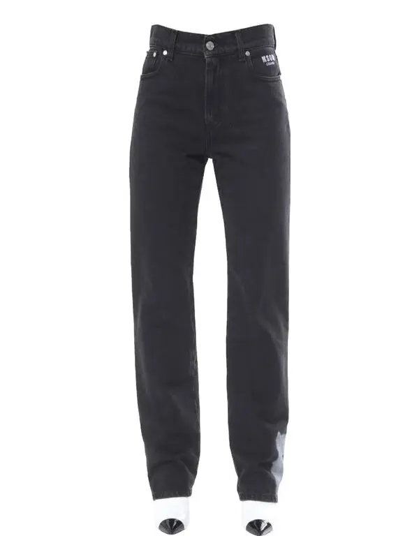 MSGM Cat Print Straight Leg Jeans - Black