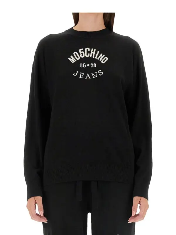 Moschino Long-sleeved Crewneck Sweater With Ribbed Details - Black