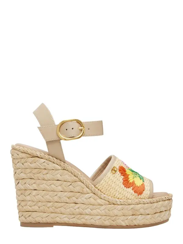 Valentino Garavani Vlogo Signature Platform Wedge Sandals - Natural/taupe
