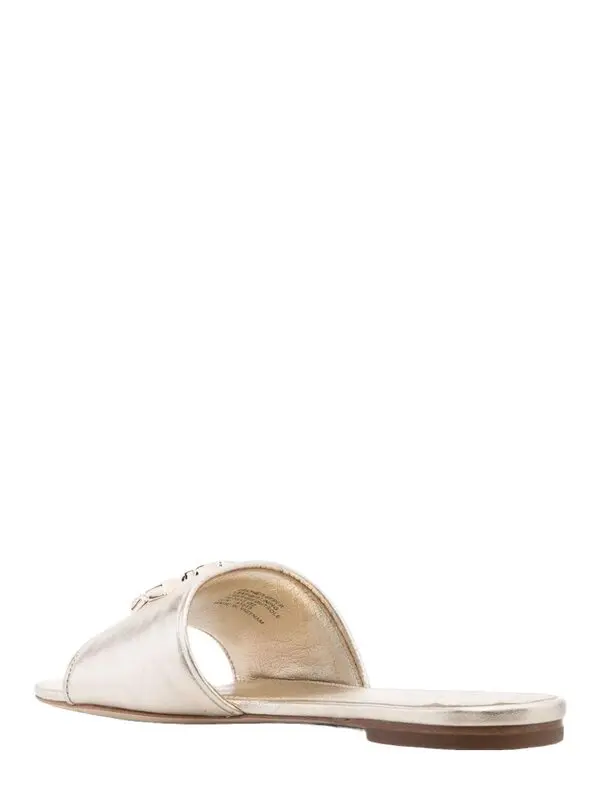 Tory Burch Ines Logo Plaque Metallic Slides - Nude