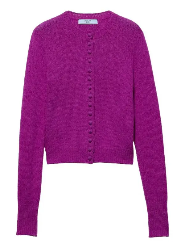 Prada Long Sleeve Cashmere Cardigan With Knitted Logo - Azalea Red