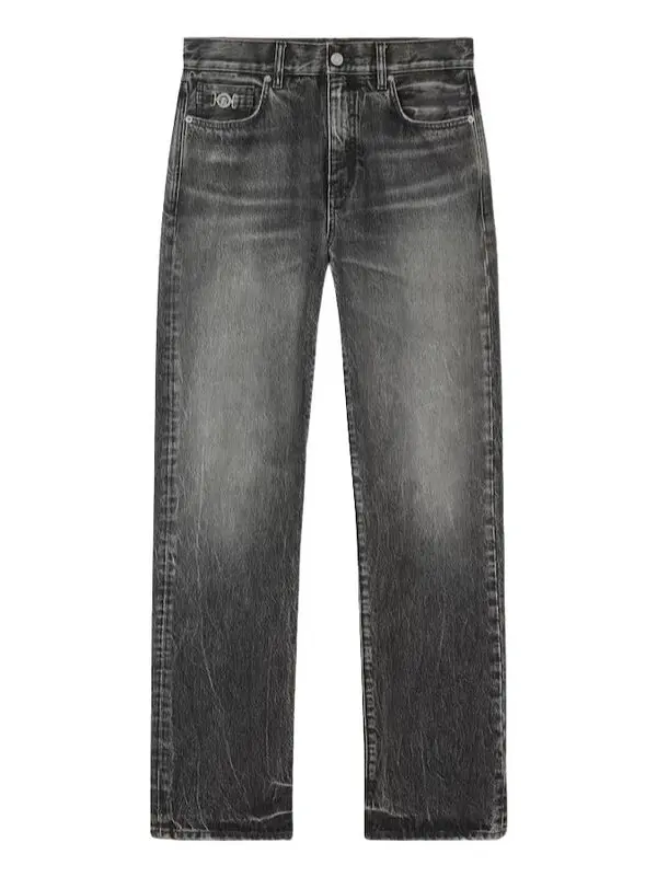 Versace Logo Patch Loose Jeans - Grey