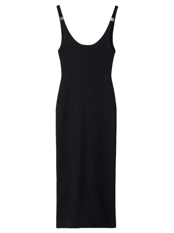 Miu Miu Sleeveless Ribbed-knit Midi Dress With Logo Detail - Black