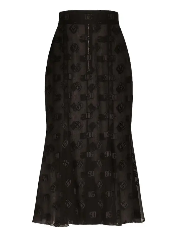 Dolce & Gabbana All-over Dg Logo Godet Skirt - Black