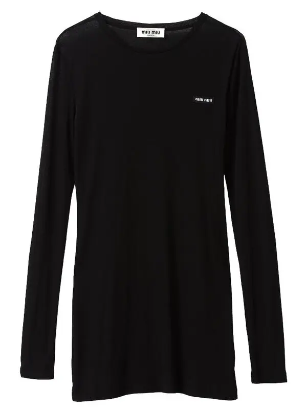 Miu Miu Logo Patch Long Sleeve Dress - Black