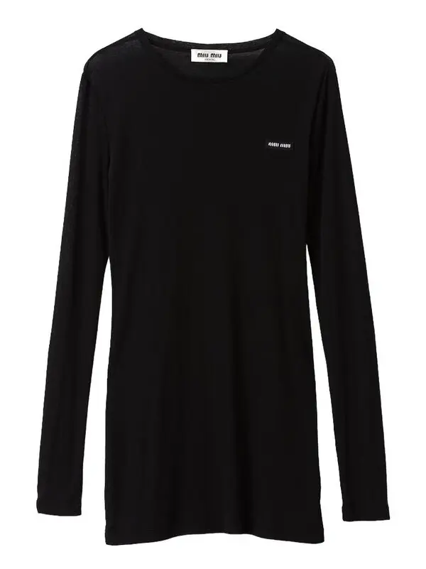 Miu Miu Logo Patch Long Sleeve Dress - Black