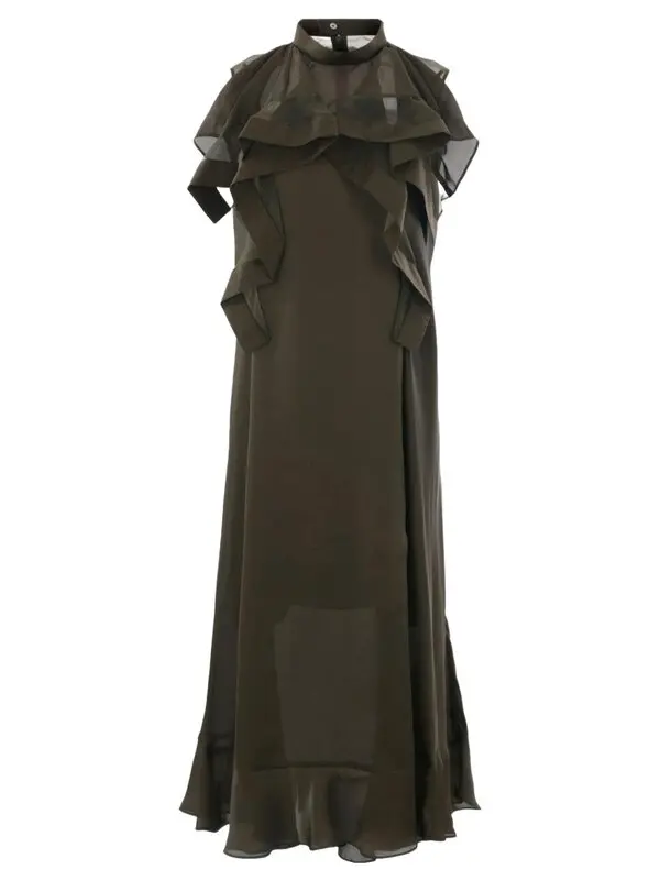 Sacai Sleeveless Ruffled Maxi Dress - Khaki