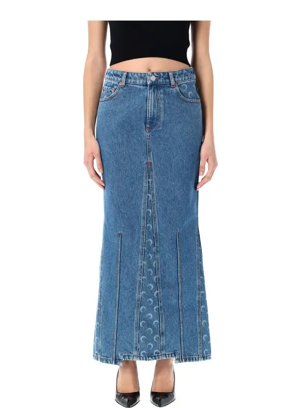 MARINE SERRE Moon Laser Denim Long Skirt - Light Blue