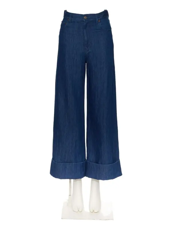 Valentino Garavani Lightweight Logo Patch Wide Leg Jeans - Blue