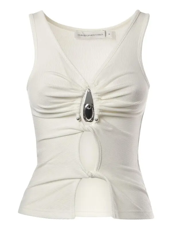 Christopher Esber Embellished Pendant Open Twist Tank Top - White