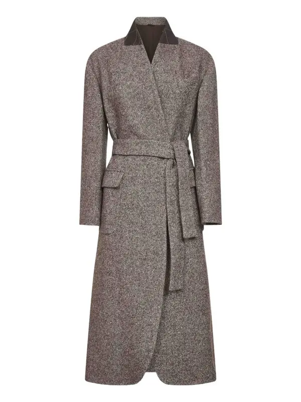 Brunello Cucinelli Long Sleeved Belted Coat - Brown