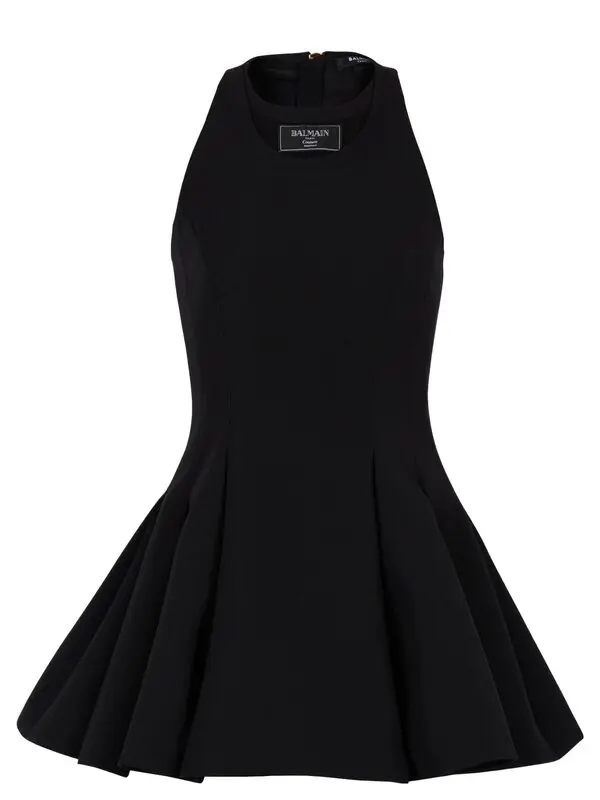 Balmain Flared Pleated Grain De Poudre Dress - Black