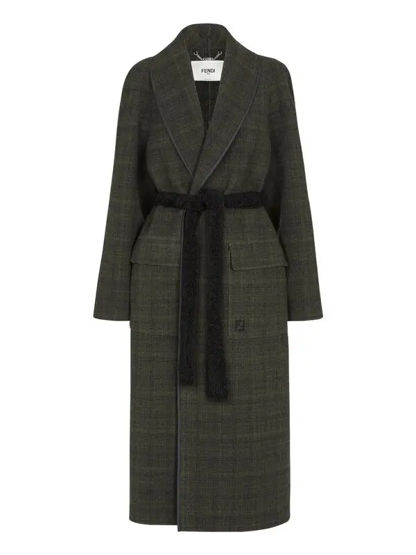Fendi Tie-detailed Tweed Coat - Green