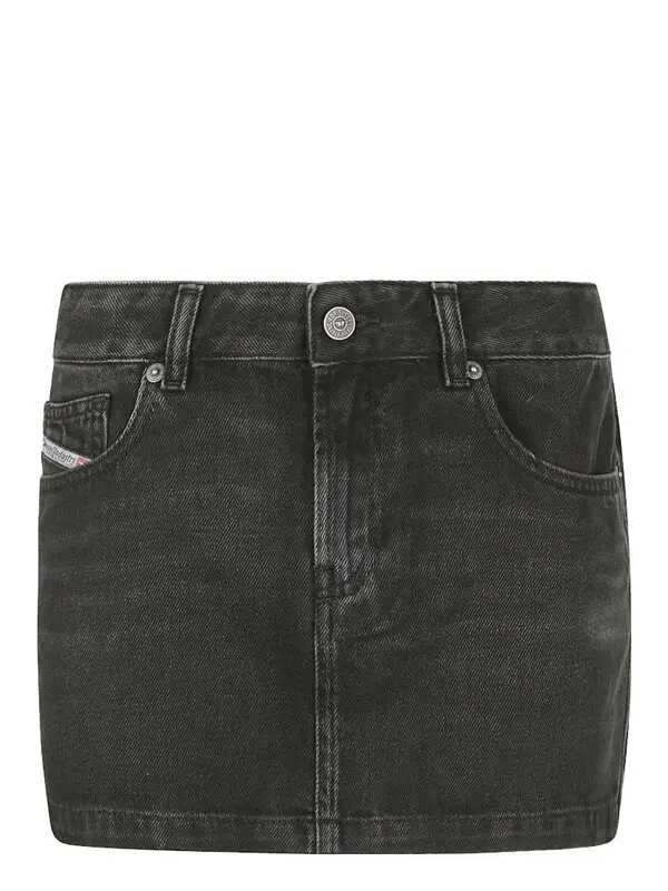 DIESEL® De-ron Logo Patch Denim Mini Skirt - Black