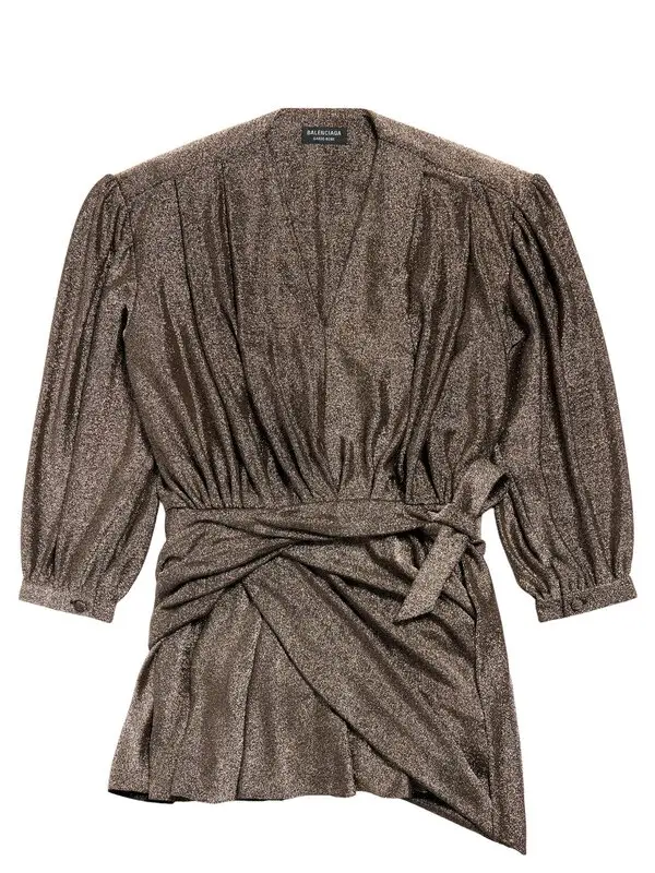 Balenciaga V-neck Draped Long-sleeve Mini Dress - Brown