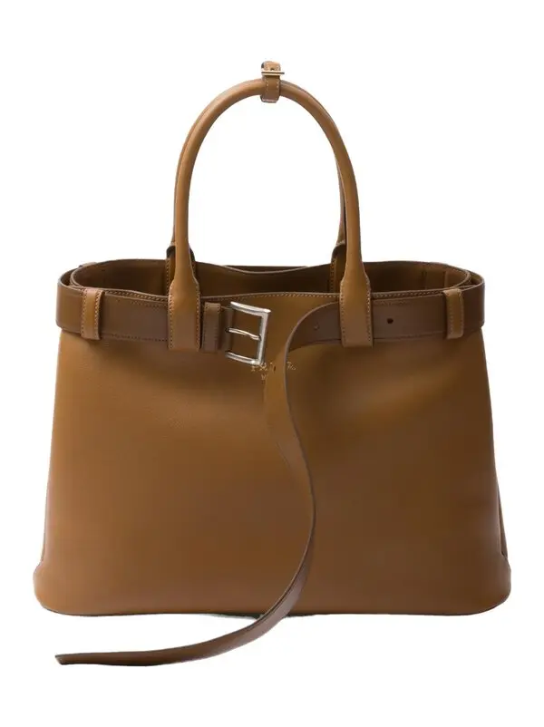 Prada Open-top Belted Handbag - Camel