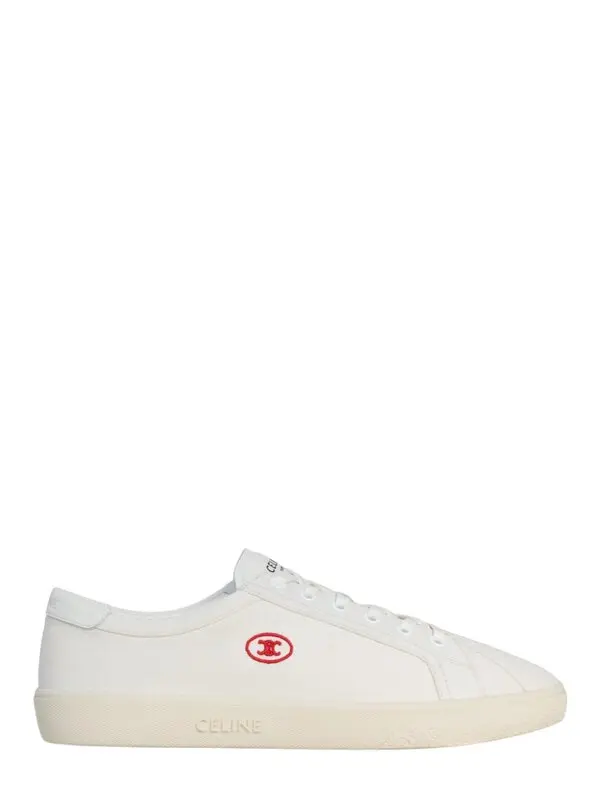 Celine Lou Low Lace-up Sneaker With Triomphe In Canvas And Calfskin - White