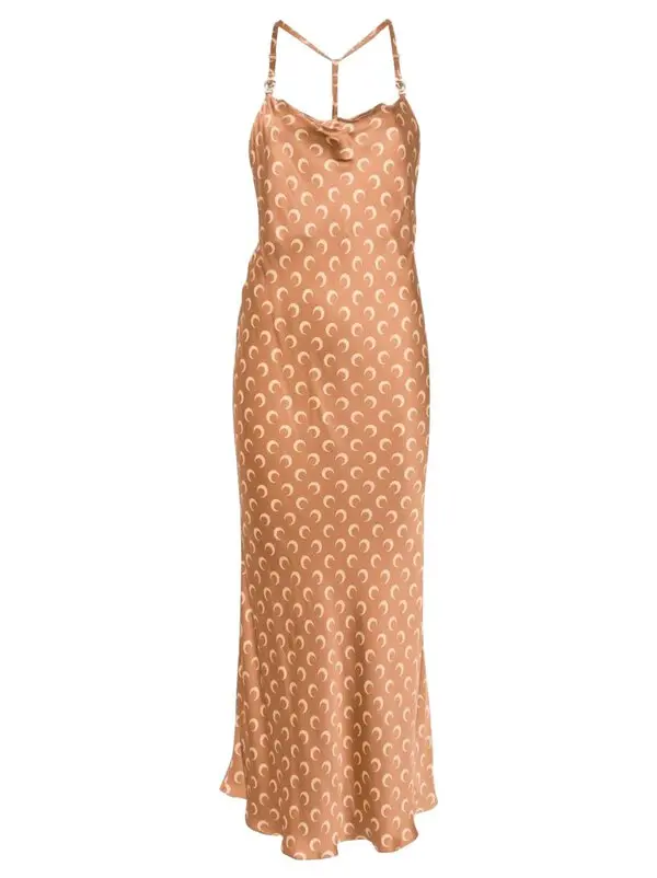 MARINE SERRE Moon Print Satin Maxi Dress - Nude