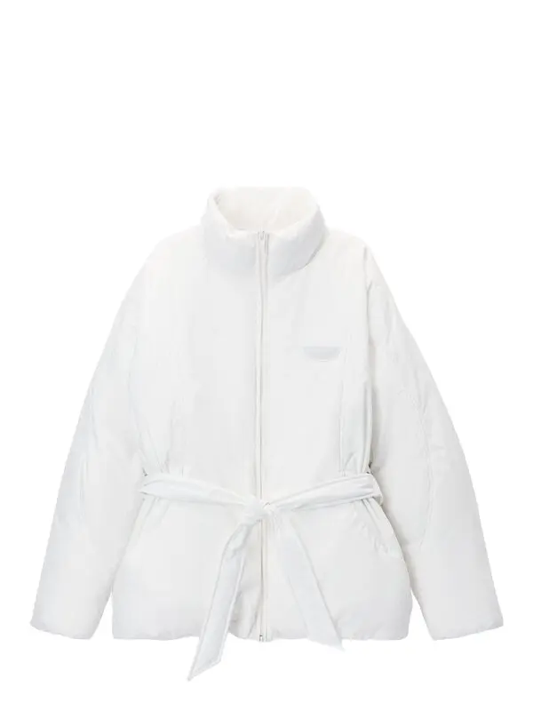 Alexander Wang Puffer Coat With Logo Trim And Drawstring Hem - White