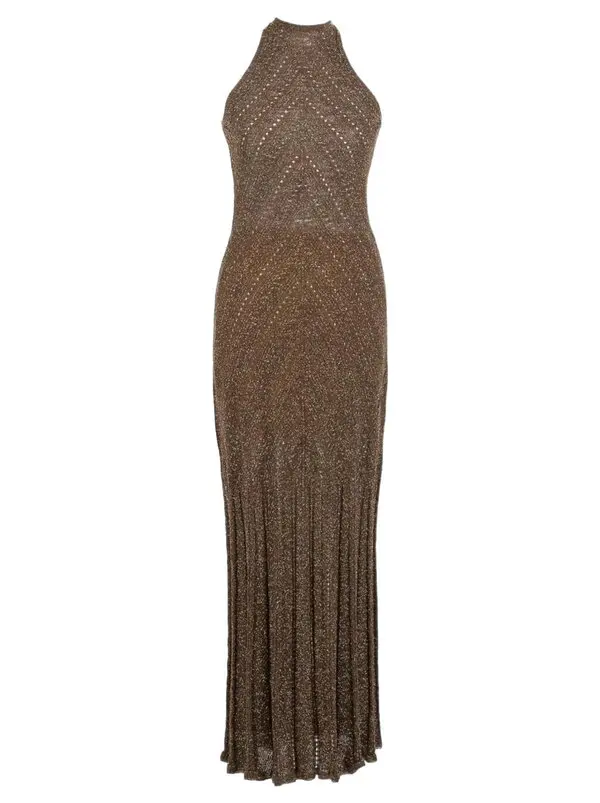 TWINSET Pointelle Knit Maxi Dress With Metallic Threads - Brown