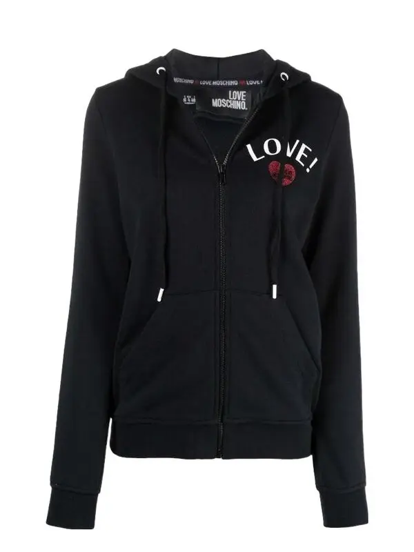 Moschino Print Zipped Hoodie - Black
