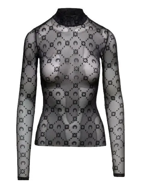 MARINE SERRE Second Skin Semi-sheer Long Sleeve Top - Black