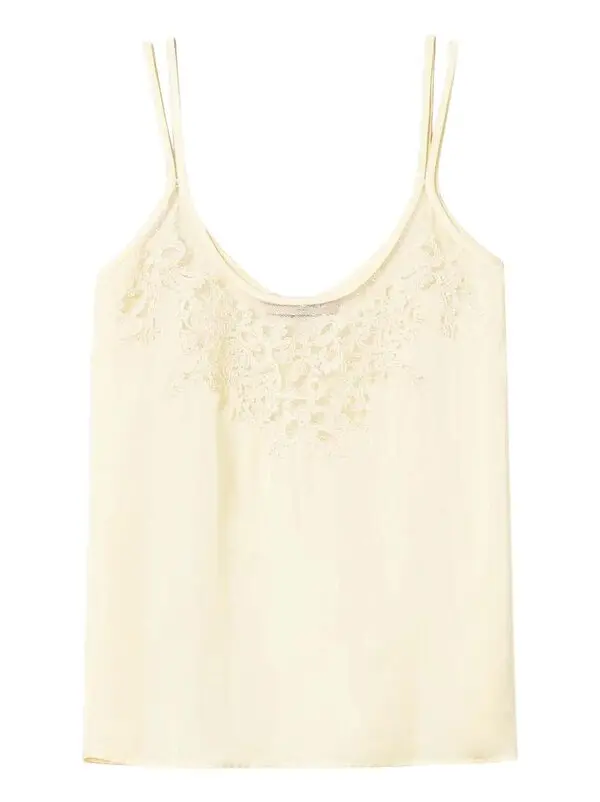 TWINSET Embroidered Sleeveless Satin Top With Lace Detail - White