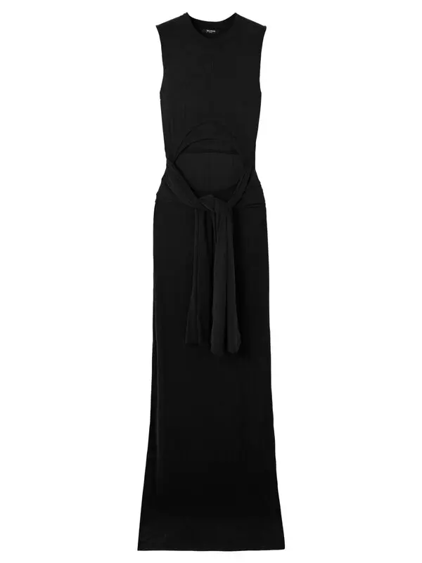 Balmain Cut Out Detailed Ribbed Maxi Dress - Black