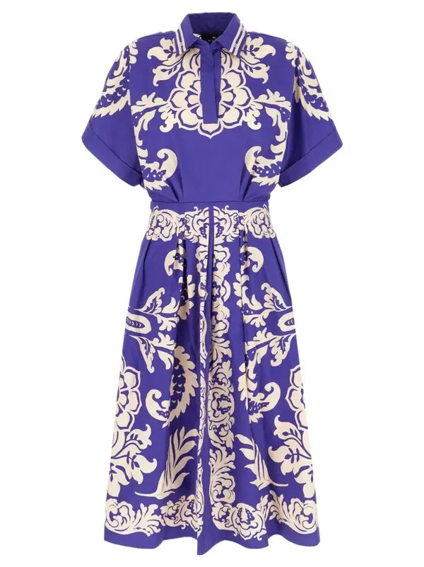 Etro Printed Pleated Midi Dress - Blue