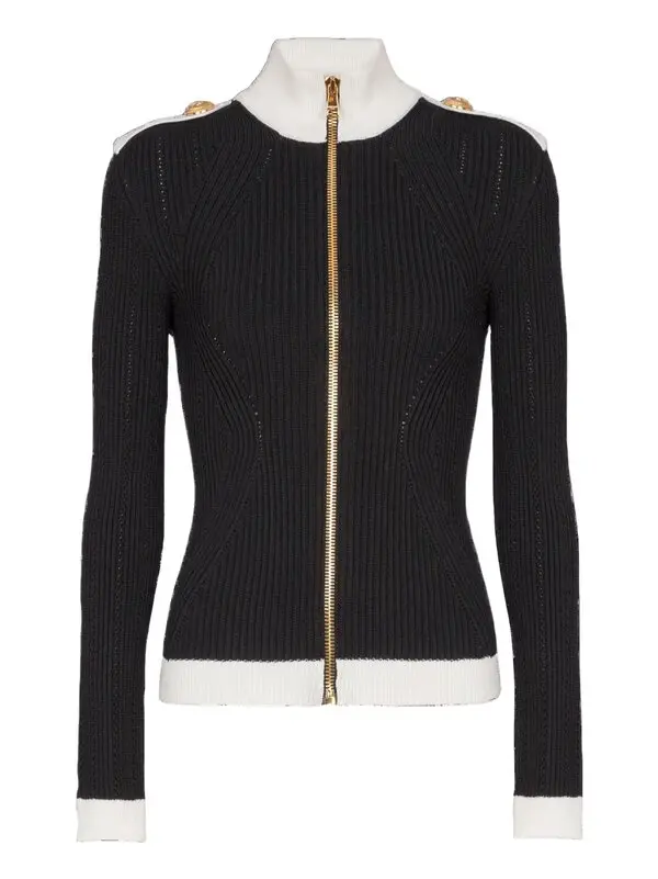 Balmain Zipped High-neck Knit Cardigan - Black