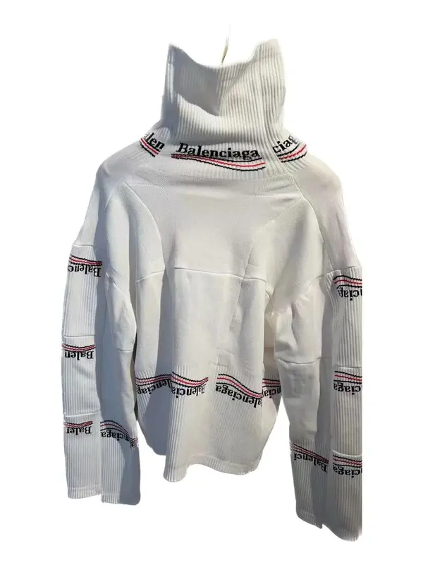 Balenciaga Logo High Neck Sweater - White