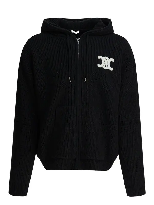 Celine Ribbed Wool Hooded Cardigan - Black