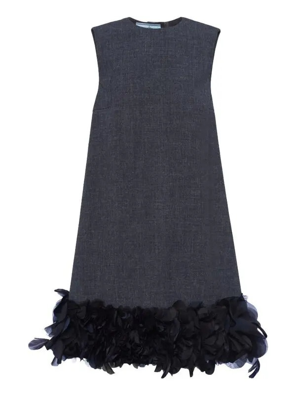 Prada Embroidered Wool Mini-dress - Slate Grey
