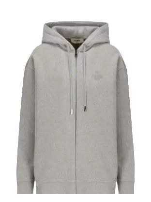 Fendi Logo Embroidered Zip-up Drawstring Hoodie - Grey