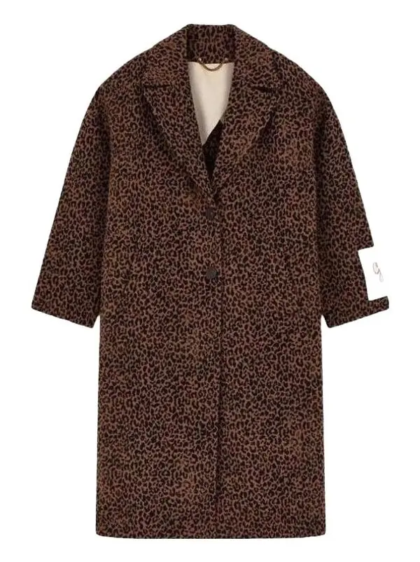 GOLDEN GOOSE Leopard Jacquard Wool Coat - Brown