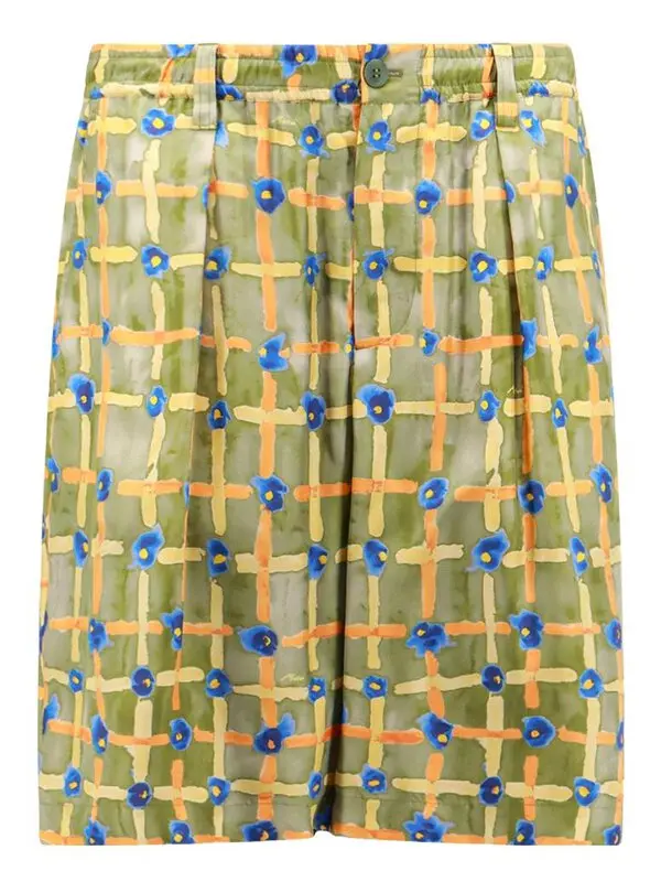 Marni Abstract Print Pleated Bermuda Shorts - Blue