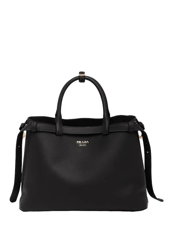 Prada Medium Buckled Leather Handbag With Double Belt - Black