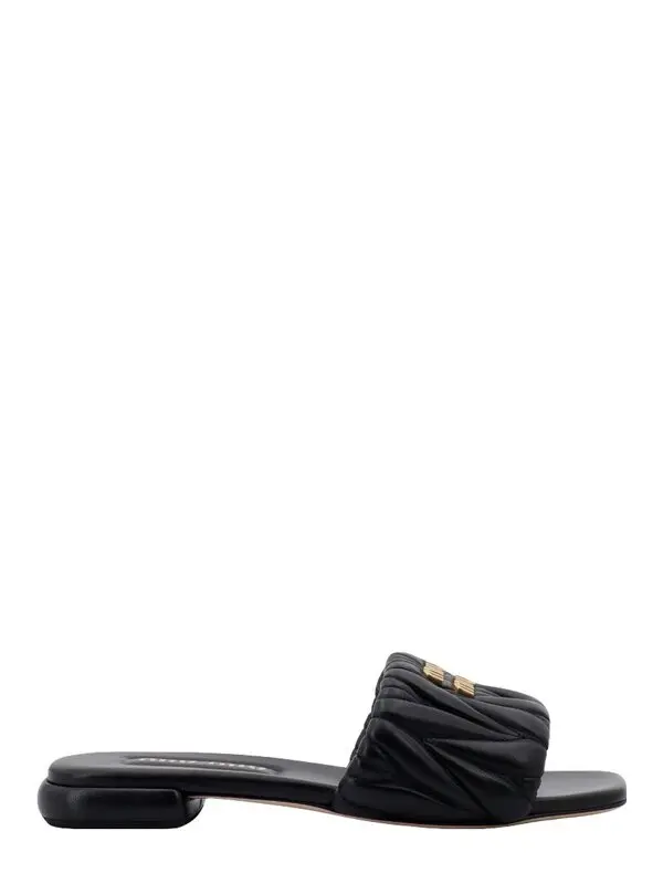 Miu Miu Logo Plaque Matelassé Sandals - Black