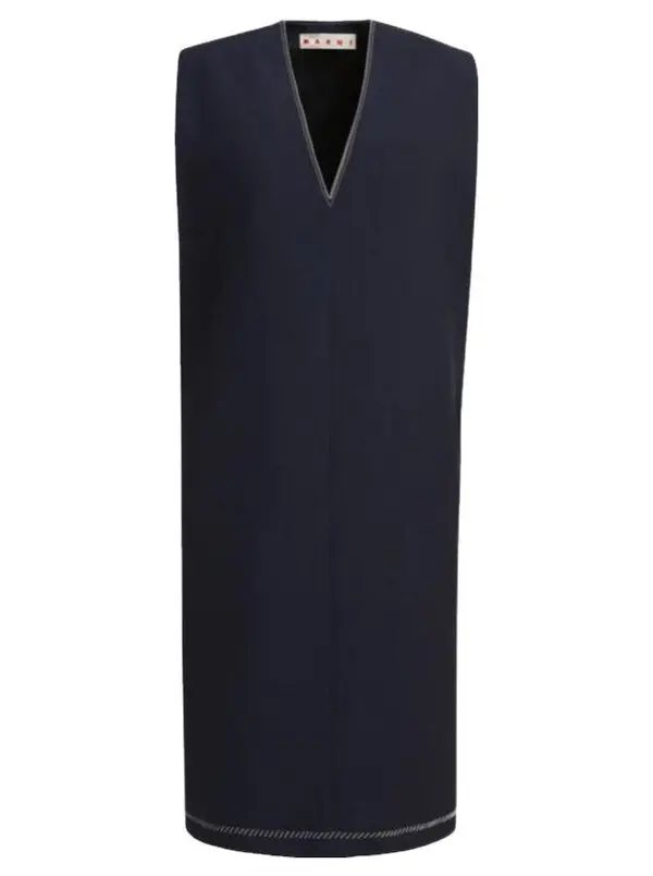 Marni V-neck Sleeveless Midi Dress With Contrast Stitching - Black
