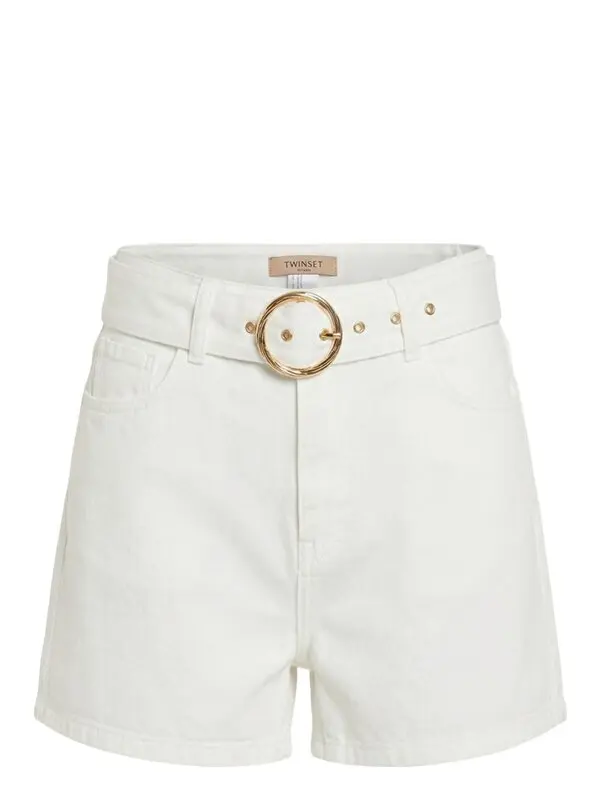TWINSET Belted Denim Shorts - White